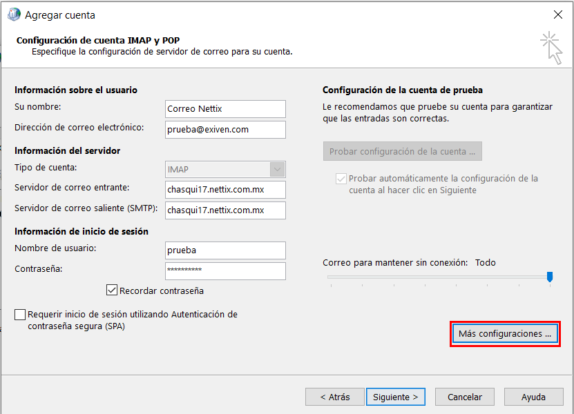 Configuración de cuentas de correo Nettix con Outlook 2019 en Windows ...
