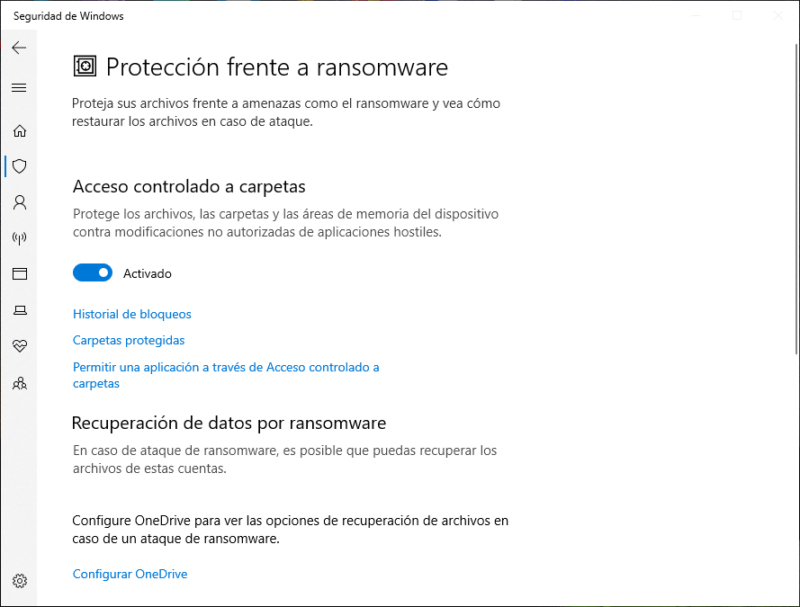 CONFIGURAR LA PROTECCIÓN CONTRA RANSOMWARE EN WINDOWS10 y 11